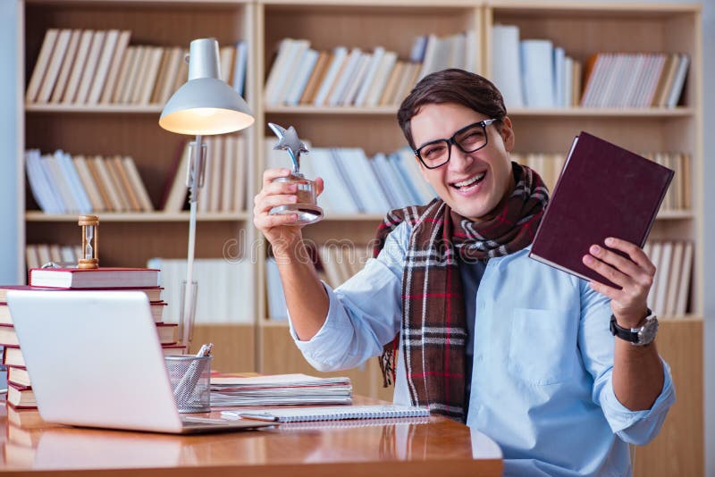 The Young Book Writer Writing in Library Stock Image - Image of letter ...