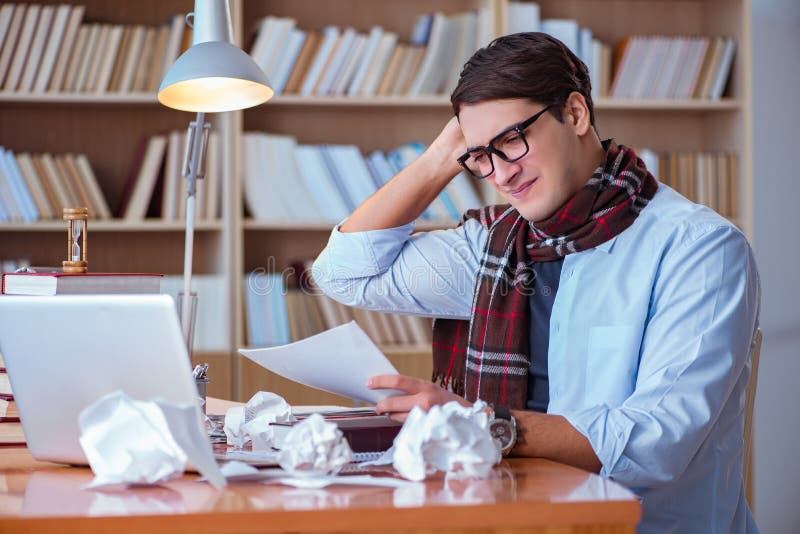 The Young Book Writer Writing in Library Stock Photo - Image of mood ...