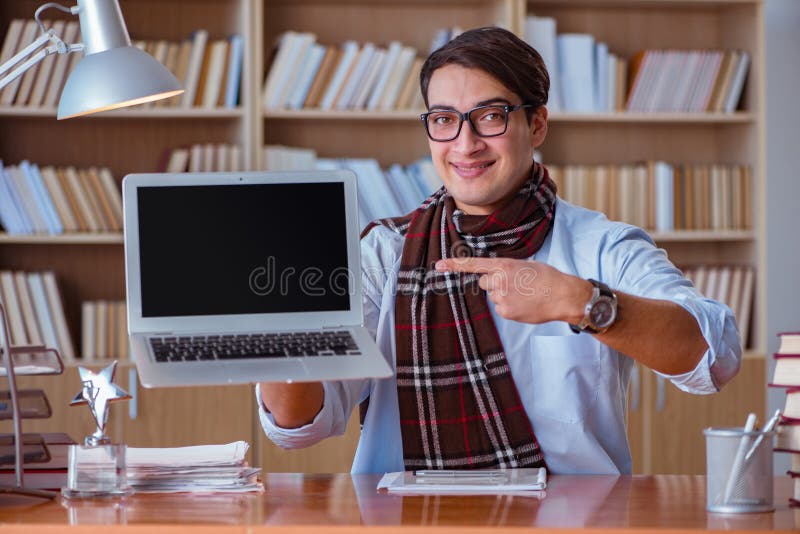 The Young Book Writer Writing in Library Stock Image - Image of ...