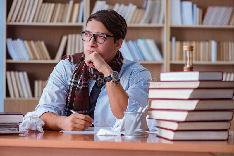 The Young Book Writer Writing in Library Stock Photo - Image of books ...