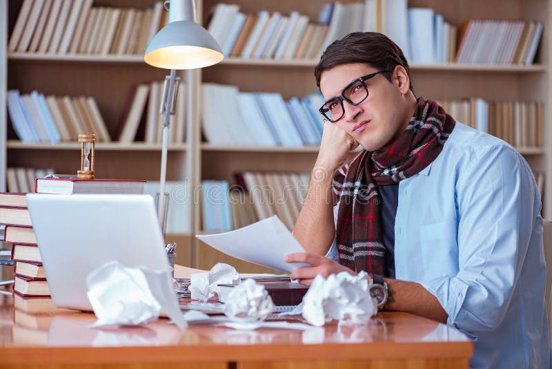 The Young Book Writer Writing in Library Stock Photo - Image of angry ...
