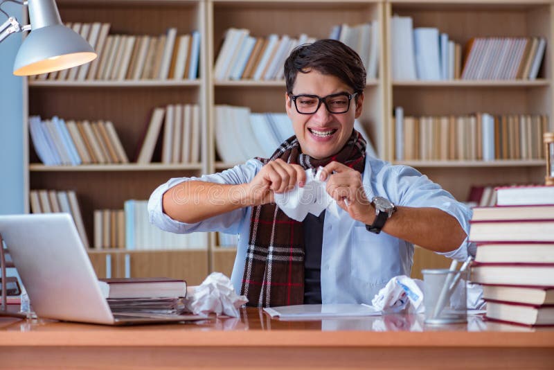 The Young Book Writer Writing in Library Stock Image - Image of ...