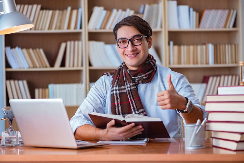 The Young Book Writer Writing in Library Stock Image - Image of ...