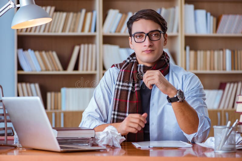 The Young Book Writer Writing in Library Stock Photo - Image of mood ...
