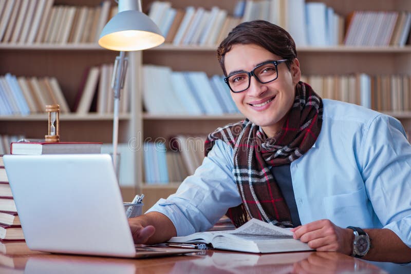 The Young Book Writer Writing in Library Stock Image - Image of ...