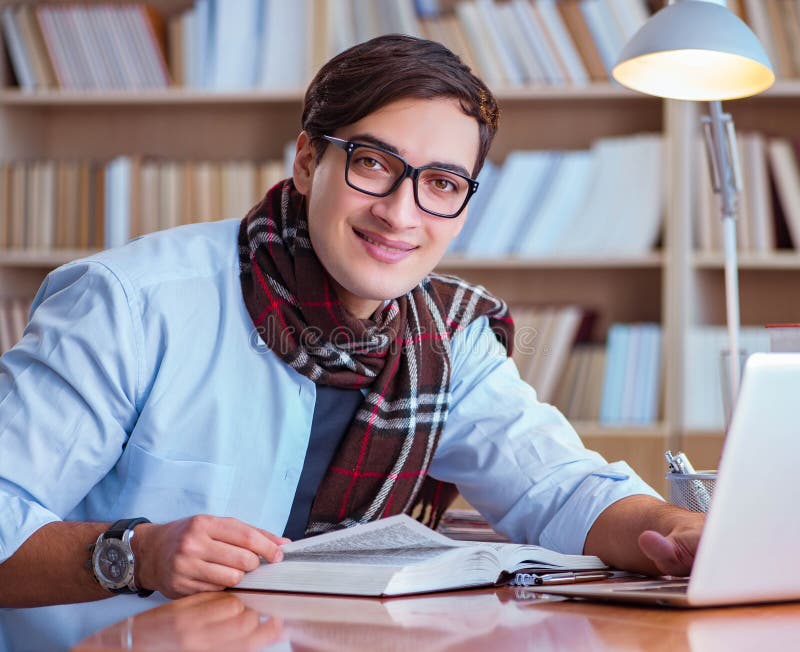 Young Book Writer Writing in Library Stock Photo - Image of laptop ...