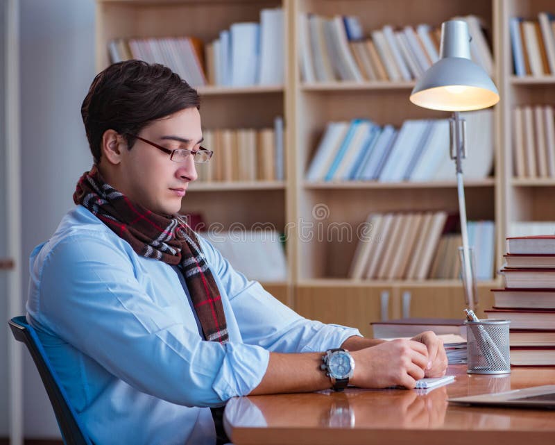 The Young Book Writer Writing in Library Stock Image - Image of male ...