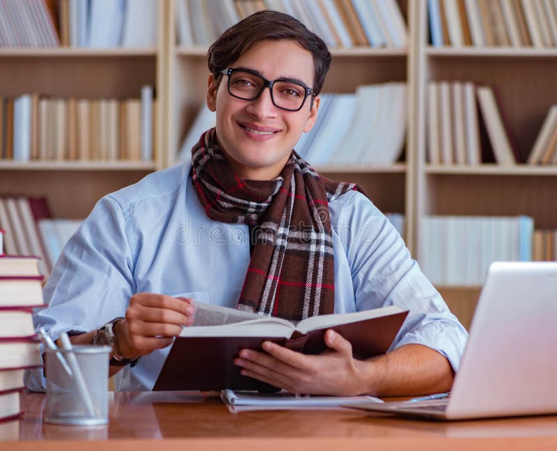 The Young Book Writer Writing in Library Stock Photo - Image of mood ...