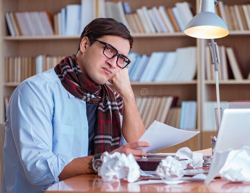 Young Book Writer Writing in Library Stock Photo - Image of library ...