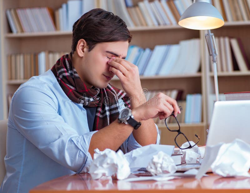 Young Book Writer Writing in Library Stock Photo - Image of male ...