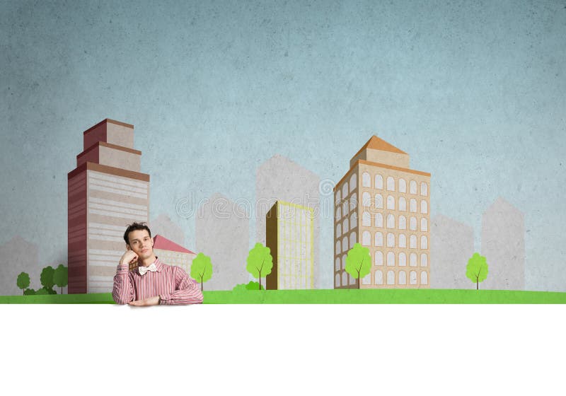 Bored man with banner stock photo. Image of male, estate - 111840692