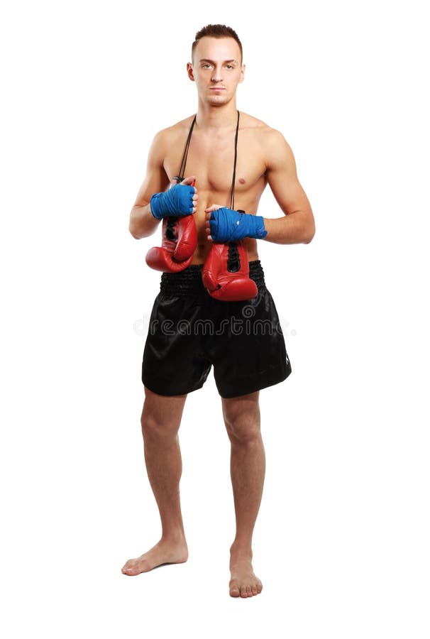 Muscular Boxer Man Standing on the Wall Stock Photo - Image of human ...