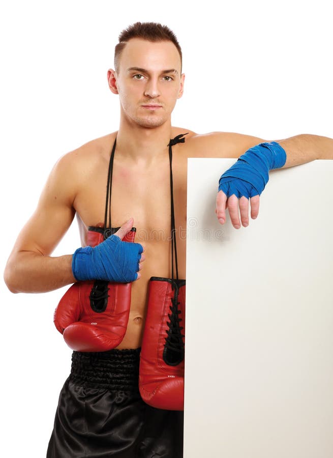 Young Boxer Man Standing Near Board , Isolated on Stock Image - Image ...