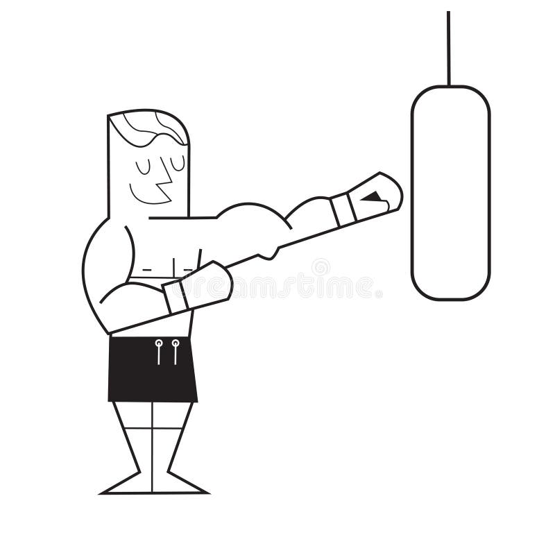 Young Boxer Training with a Punch Bag. Vector Cartoon Illustration ...