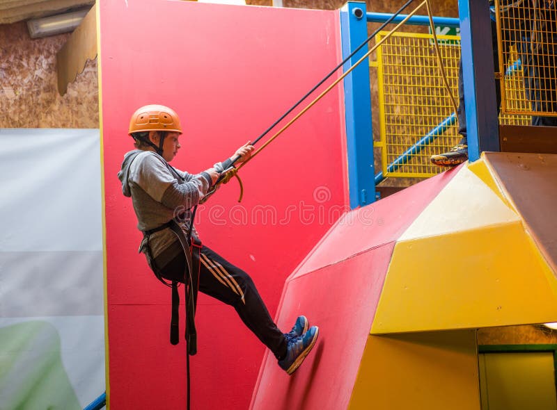 Young Man Abseiling Indoors Editorial Stock Photo - Image of skill ...