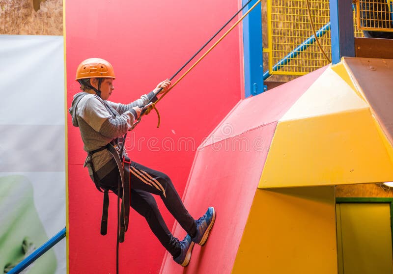 Young Man Abseiling Indoors Editorial Image - Image of abseil, danger ...