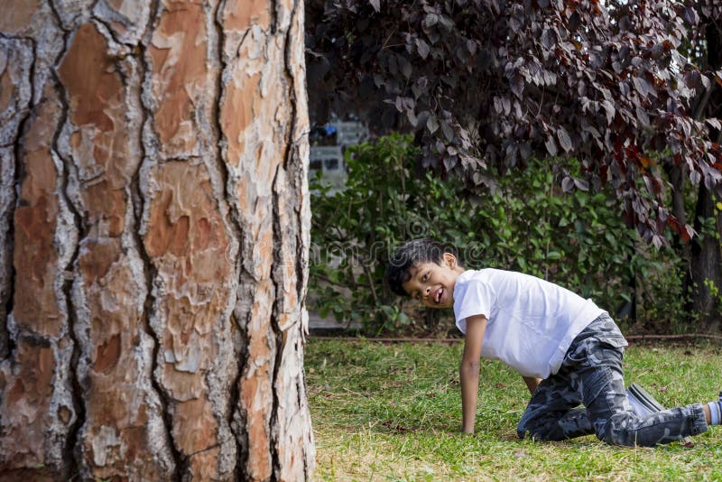Young Boy Alone, Having Fun in a Park. Stock Image - Image of outside ...