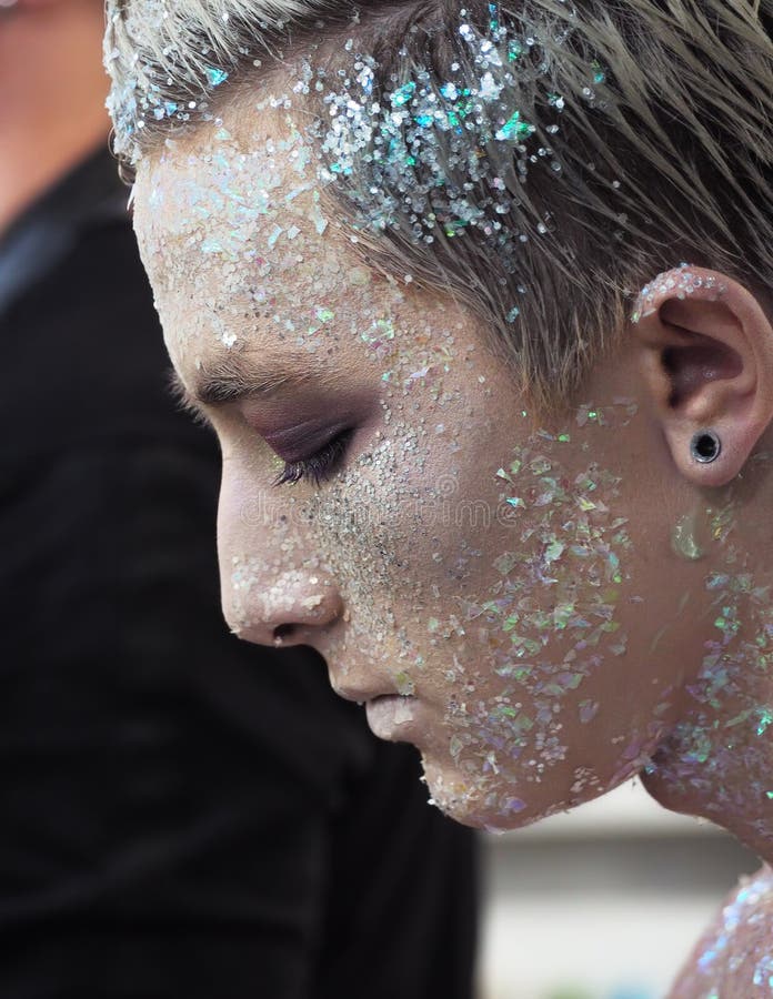 Young Boy Model at the Art Make-up As Golden Caesar View from the Left ...