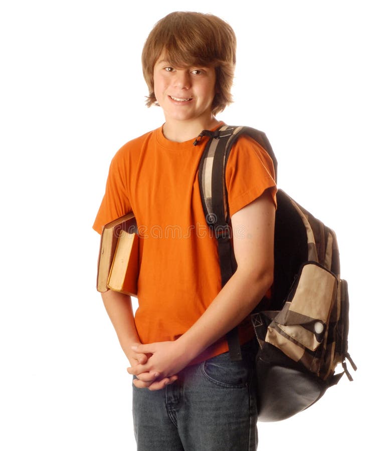 Young boy with backpack stock image. Image of teacher - 6349453