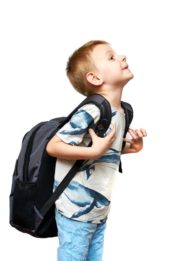 Young Boy with a Big Backpack. Sad Facial Expression Stock Image ...