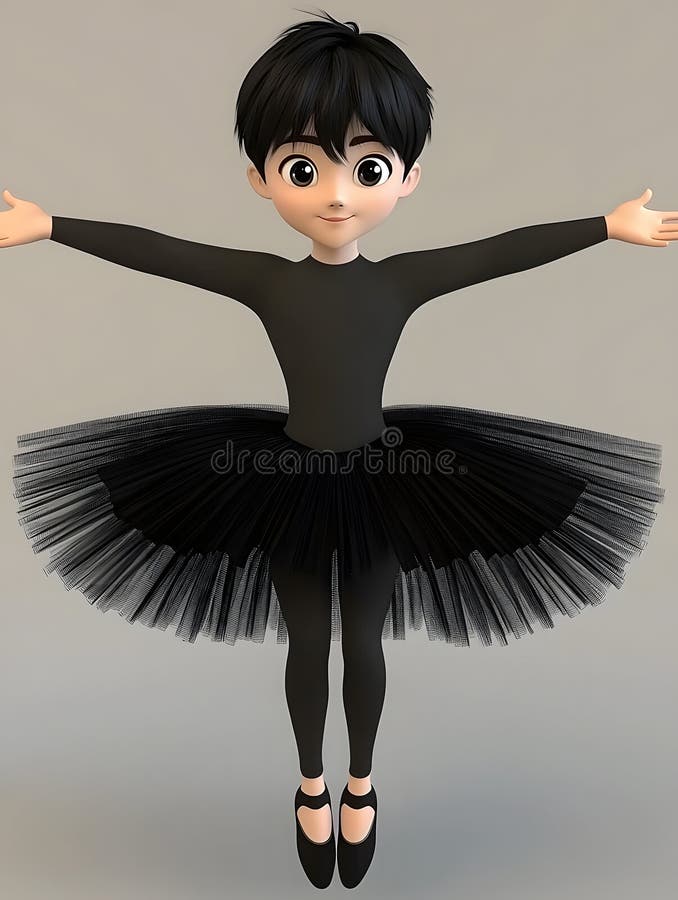 Young Boy in a Black Tutu Striking a Pose Stock Illustration ...