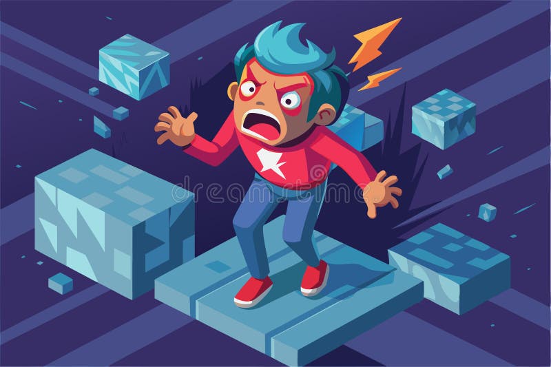 A Young Boy with Blue Hair Expresses Surprise while Standing on ...