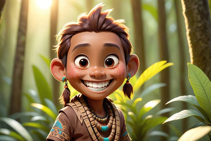 Young Boy with Bright Smile in a Lush Jungle Setting Surrounded by ...