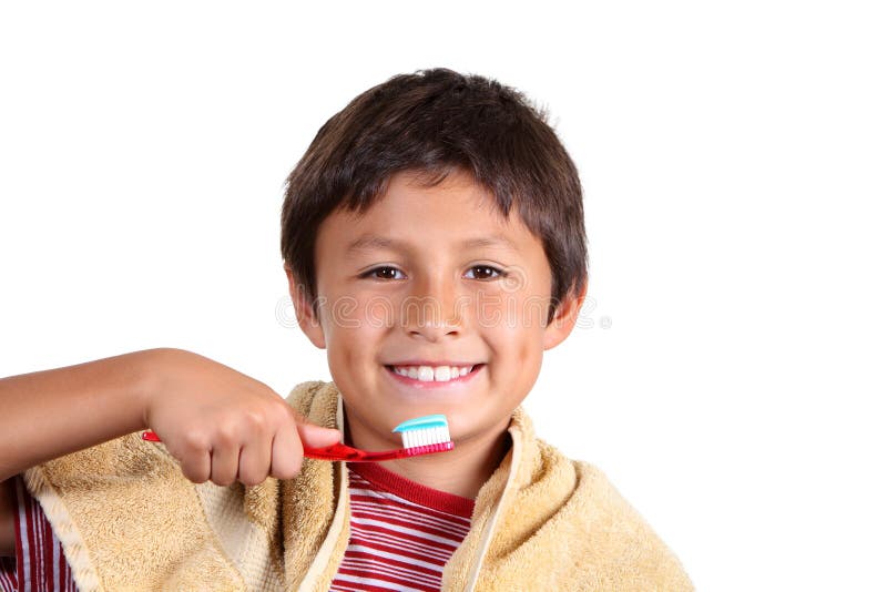 Young boy brushing teeth stock image. Image of little - 33191085