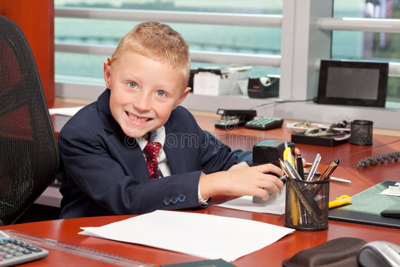 Young Boy in Business Office Stock Photo - Image of shirt, desk: 18324372