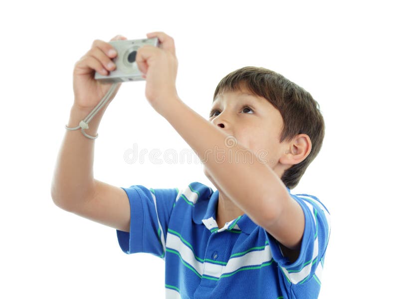 Young boy with camera stock image. Image of striped, inquisitive - 26215247