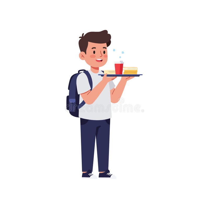 Young Boy Carrying Food and Drink with Backpack in Flat Vector Art ...