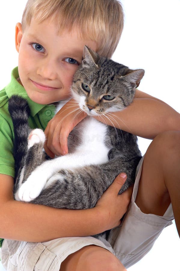 Young boy with cat stock image. Image of youth, mate, young - 247561