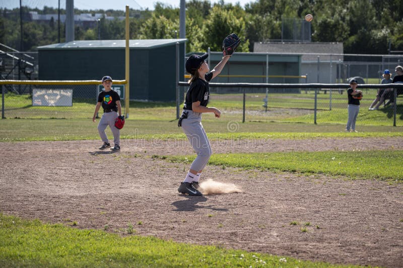 Young Boy Catching a Baseball during a Game on a Sunny Evening ...