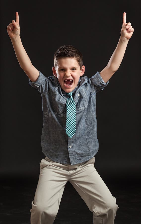 Young Boy Celebrating Pointing Number One Stock Photo - Image of ...