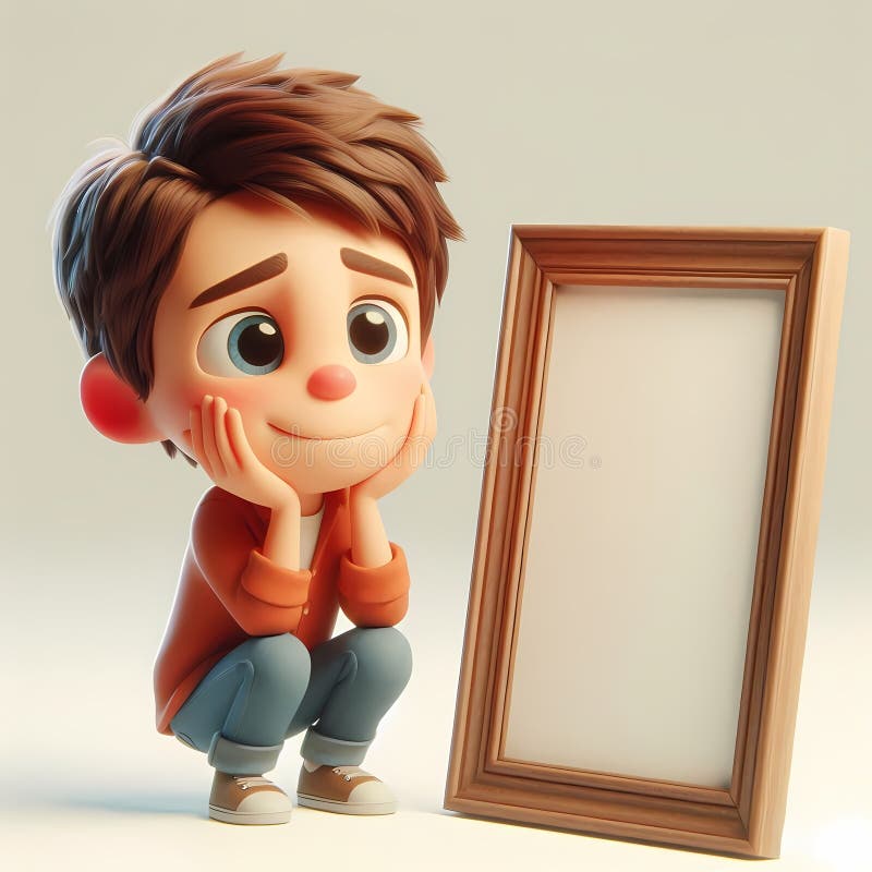 Young Boy Character Gazing at Empty Frame Stock Illustration ...