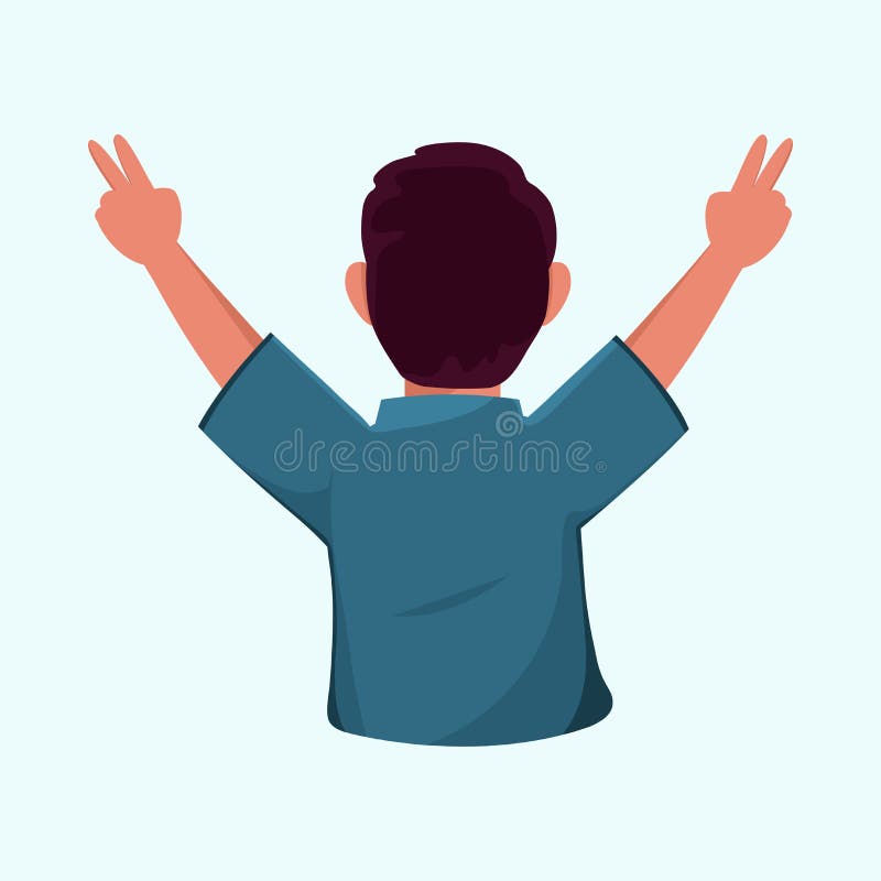 Young Boy Character Showing Peace Sign, Back Stock Illustration ...