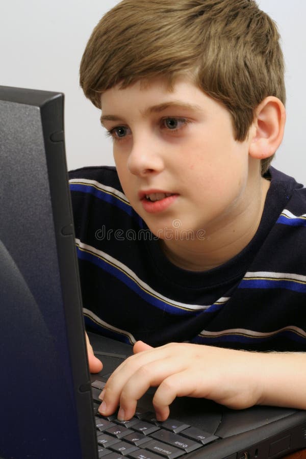 Young Boy Checking Email Vertical Stock Photo - Image of technology ...