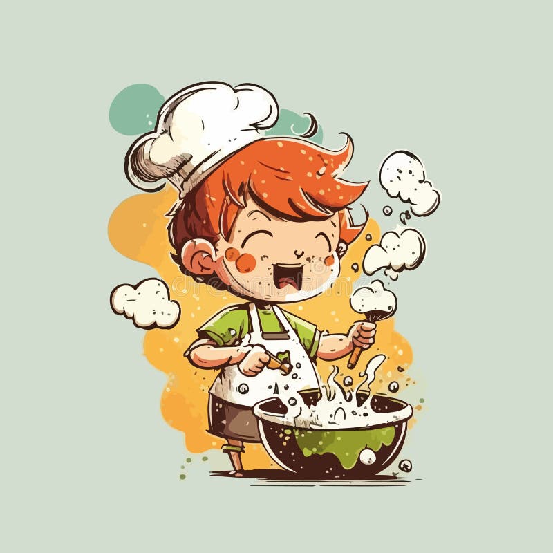 Young Boy Cooking Food. Vector Graphics. Illustration for a Child Stock ...