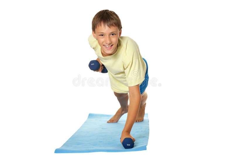 Young boy doing exercises stock photo. Image of male - 119695318