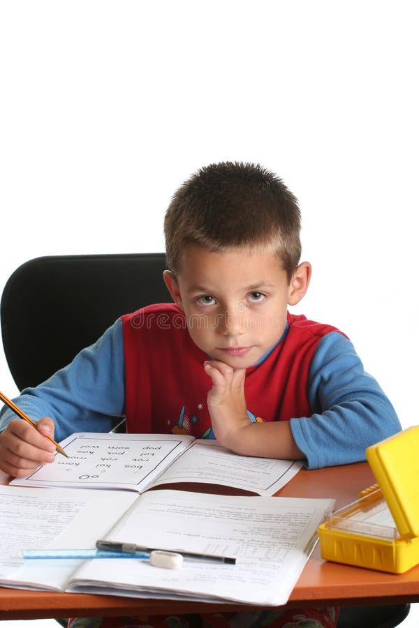 Boy doing homework stock photo. Image of checking, concentration - 5185436