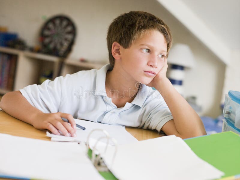 Young Boy Doing Homework in His Room Stock Image - Image of children ...