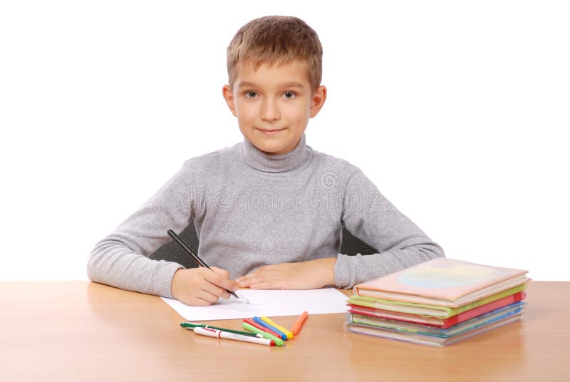 Young Boy Doing School Work Stock Image - Image of white, school: 12301873