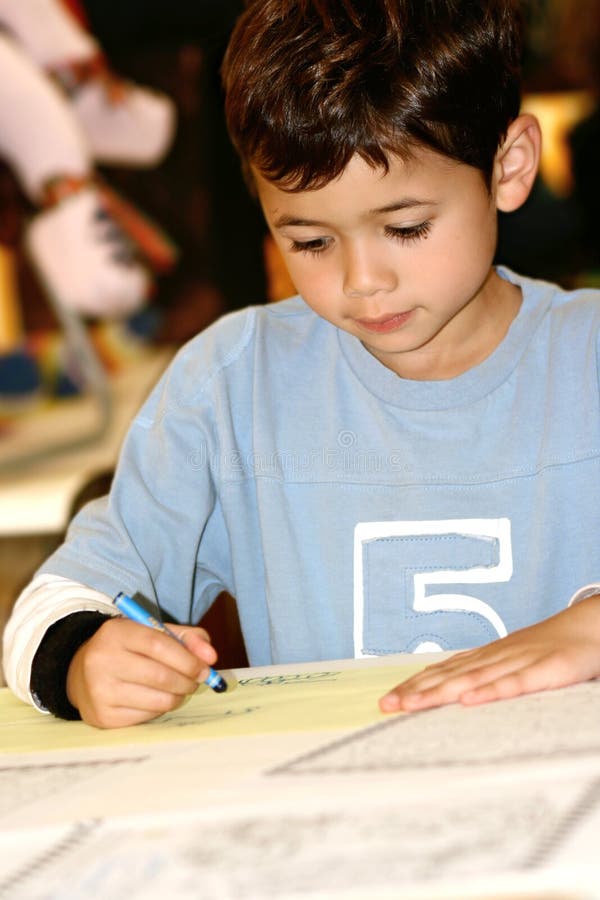 Young Boy Drawing with Crayon Stock Image - Image of draw, eager: 2928829