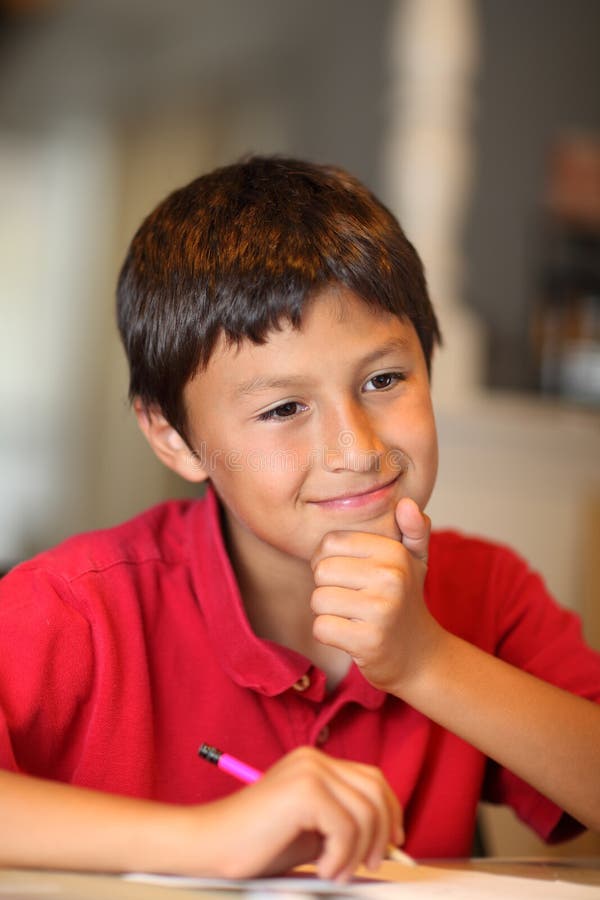 Young Boy Drawing for Homework Stock Photo - Image of coloriing ...