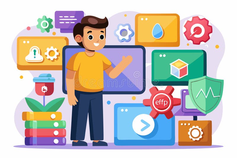 A Young Boy is Engaging with Various Customizable JavaScript Framework ...