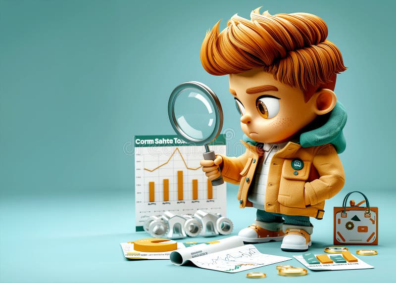 Young Boy Examining Graphs and Charts with Curiosity in a Playful Study ...