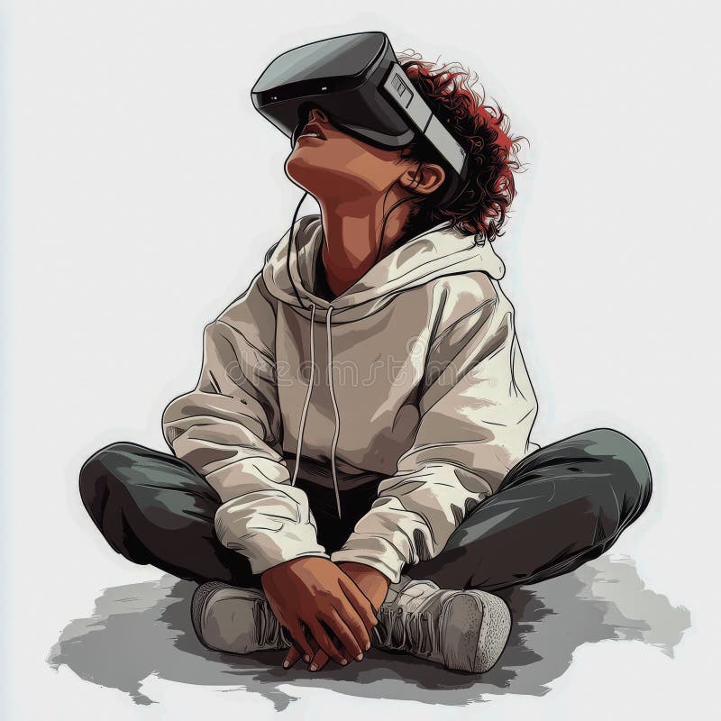 Young Boy Experiencing Virtual Adventure in Immersive Technology and ...