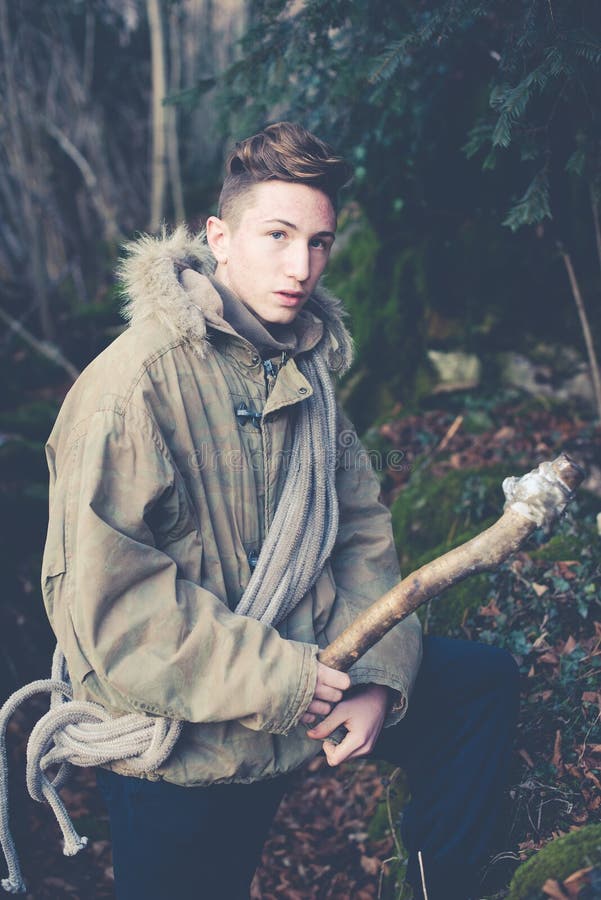 Young Boy Explorer with Torch in Hand Stock Image - Image of teenager ...