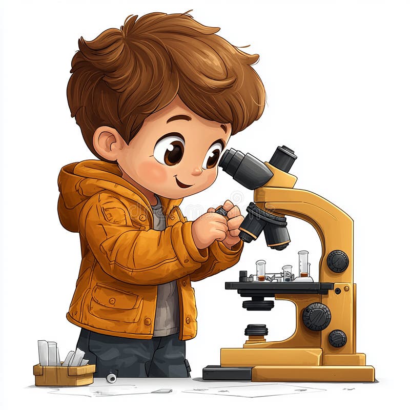 Young Boy Exploring Science with a Microscope in a Laboratory Setting ...
