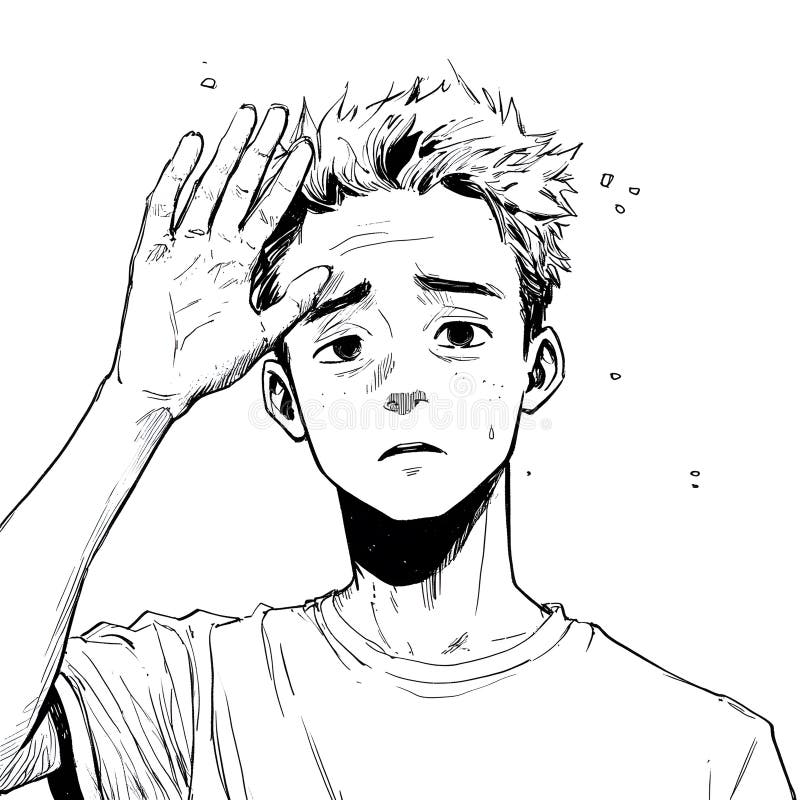 Young Boy Expressing Sadness and Uncertainty Stock Illustration ...